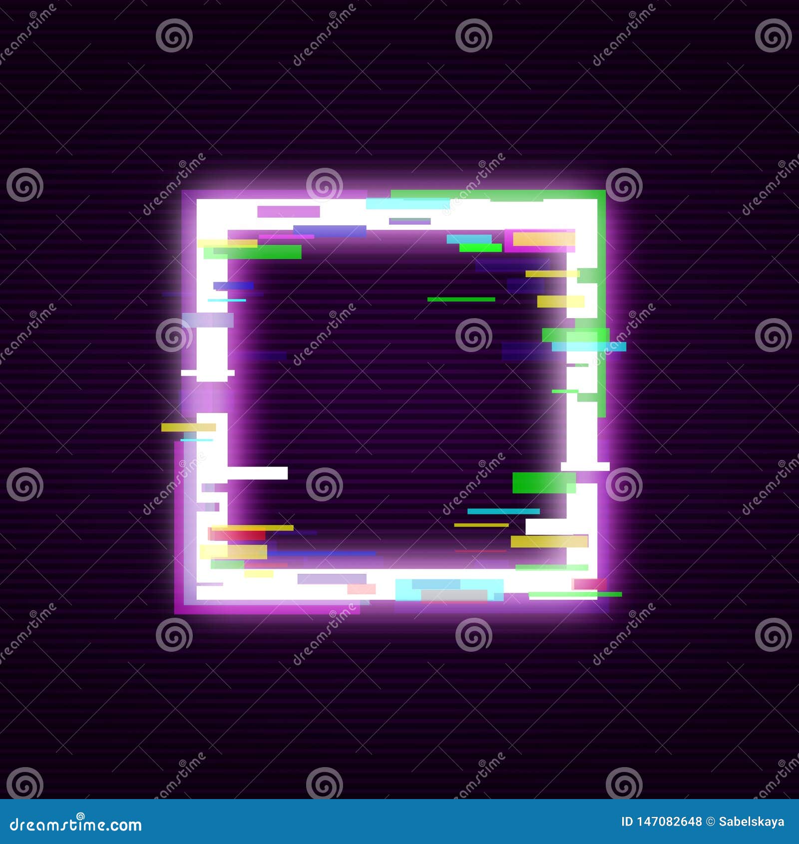 Neon Square with Glitch Effect Abstract Style Stock Vector ...