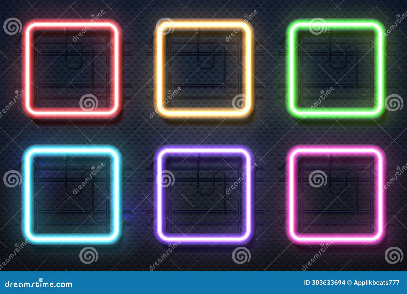 Neon Square Lamps. Realistic Electric Borders, Illuminated Frames ...