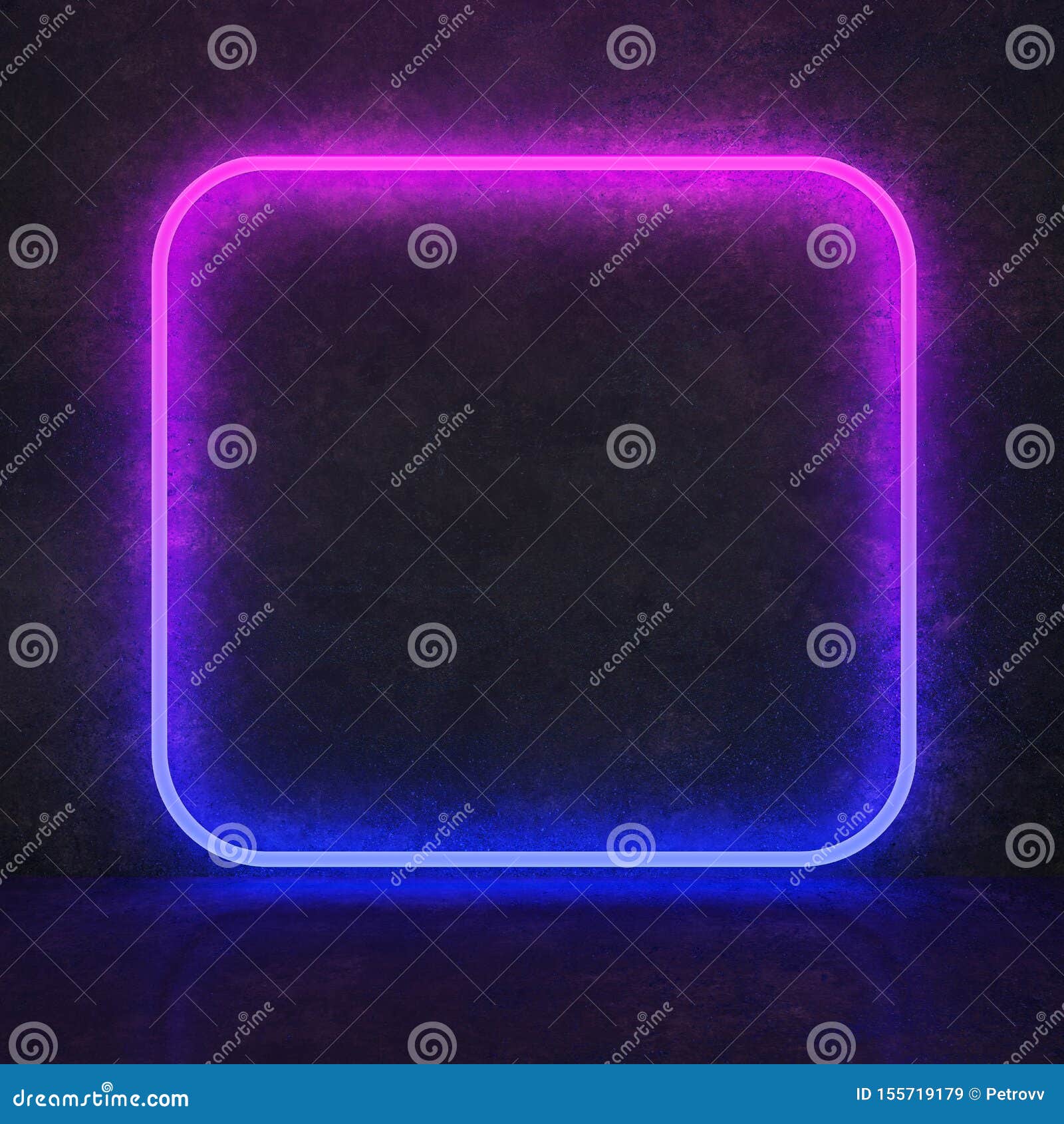 Neon Square with Rounded Corners on Black Wall Stock Illustration ...