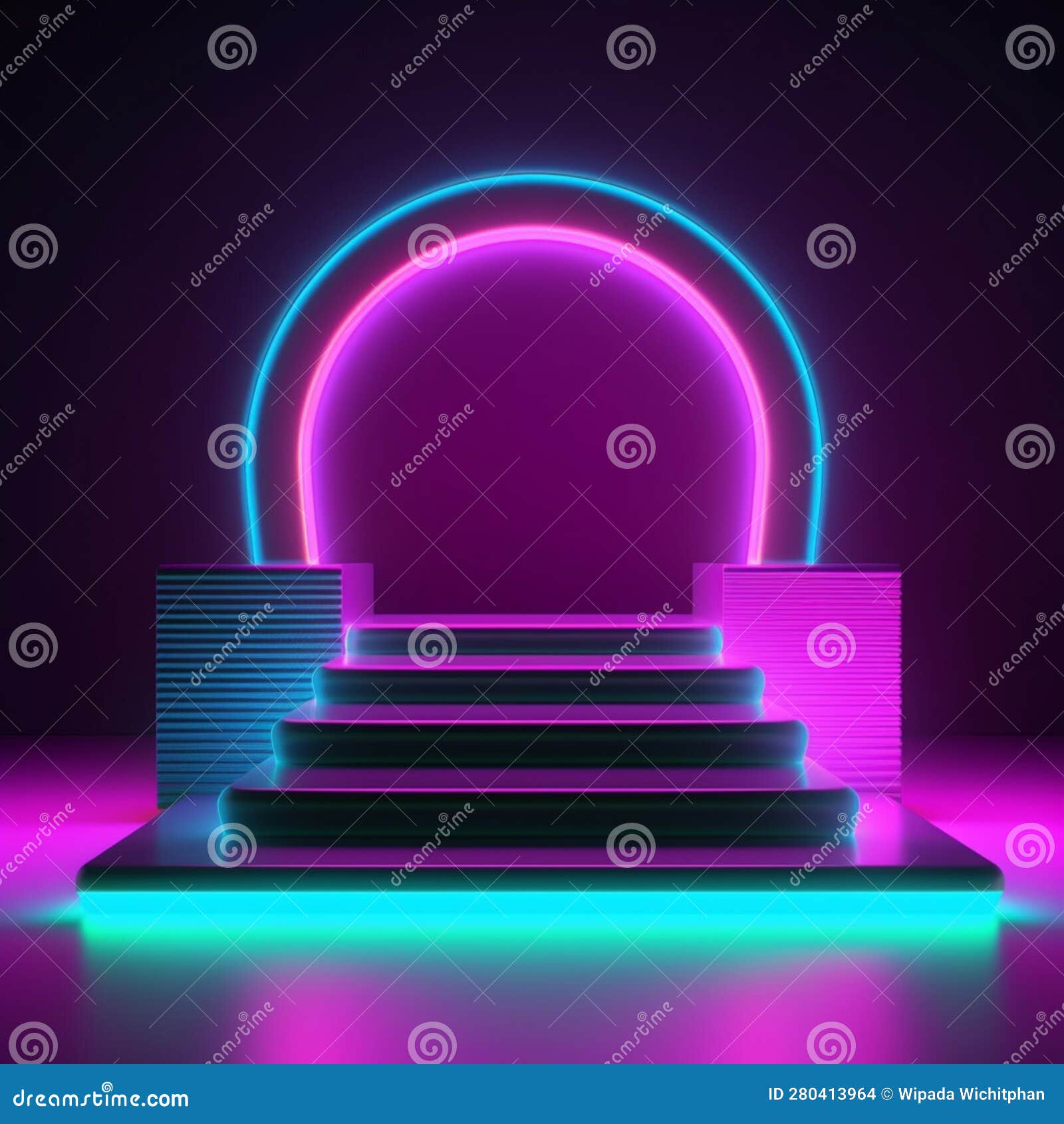 Neon Stage, Neon Light Decorated Room Background, Neon Light ...