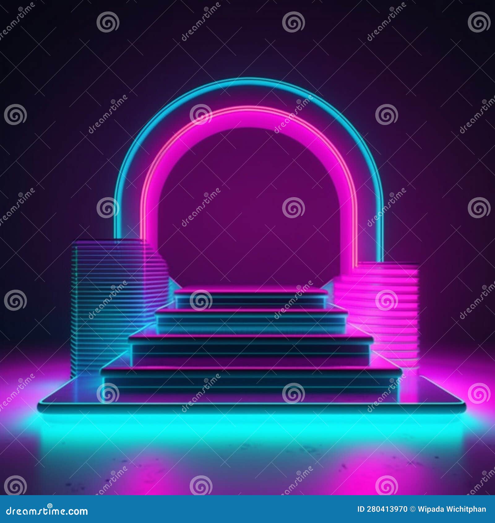 Neon Stage, Neon Light Decorated Room Background, Neon Light ...