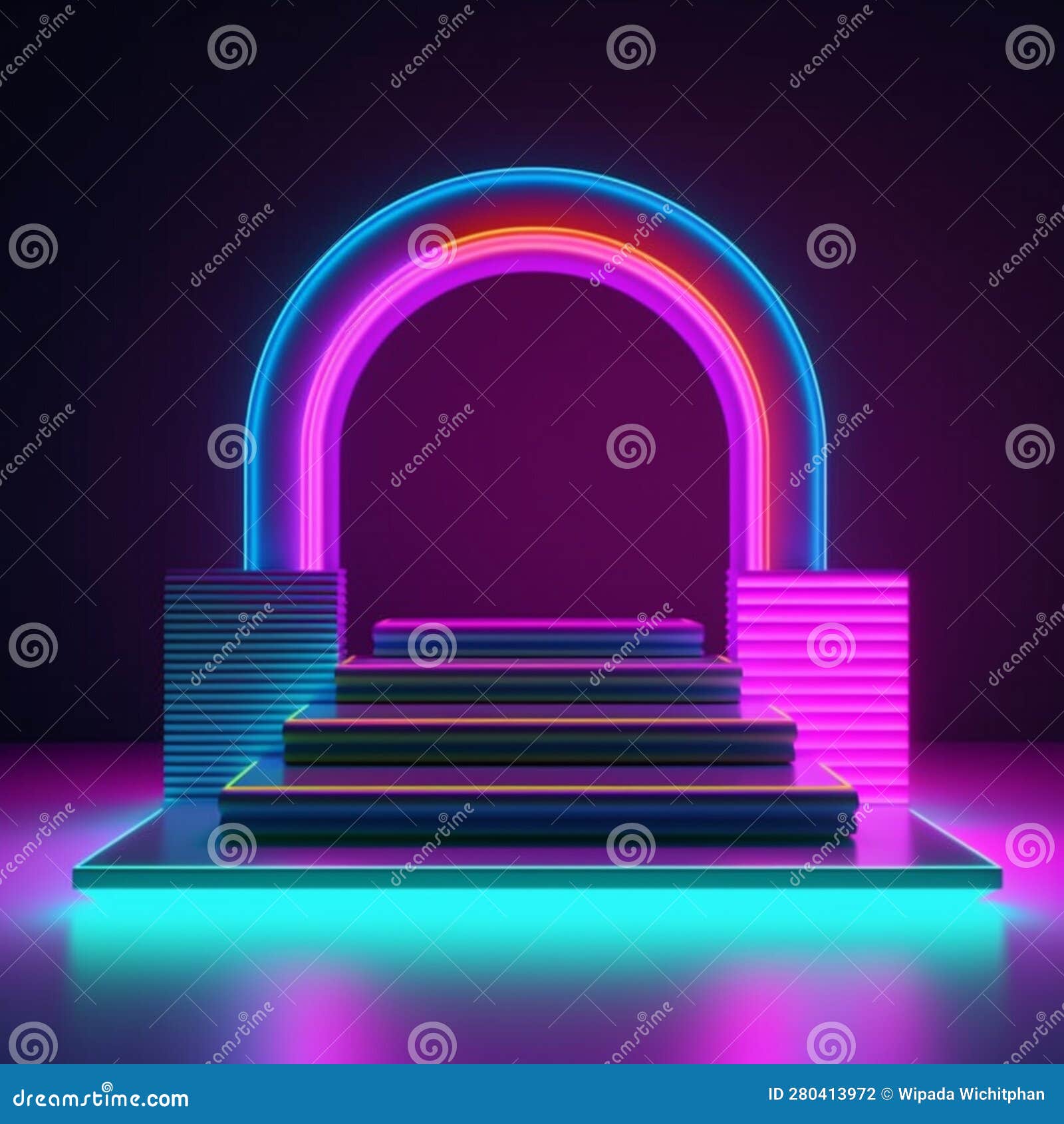 Neon Stage, Neon Light Decorated Room Background, Neon Light ...