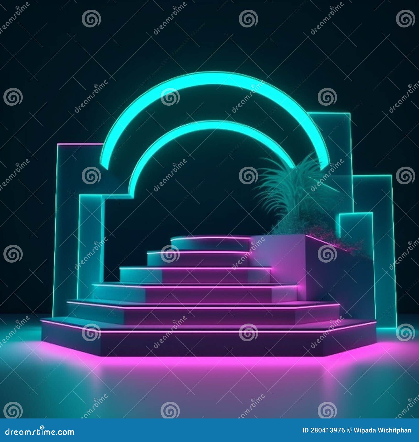 Neon Stage, Neon Light Decorated Room Background, Neon Light ...