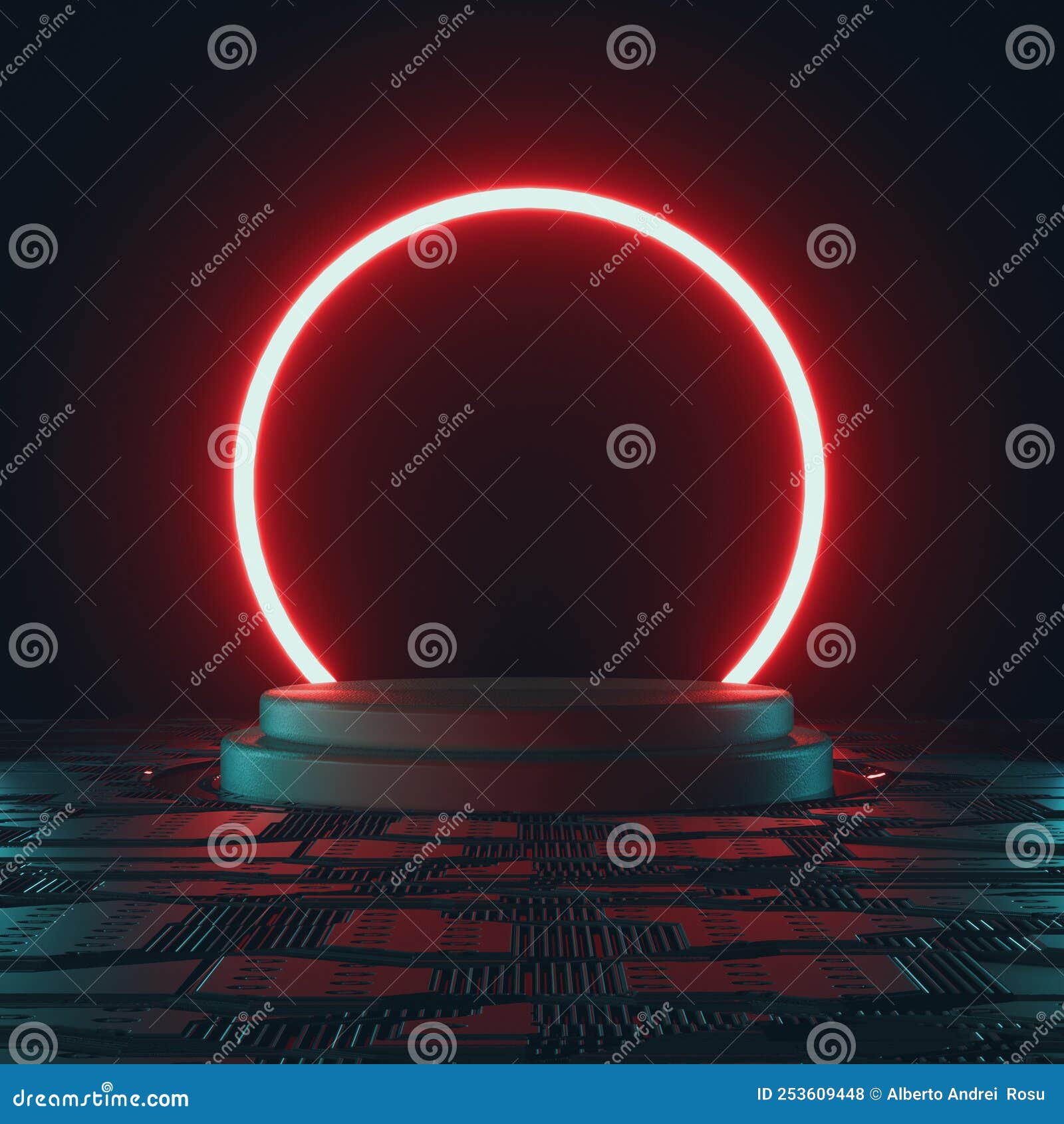 Platform with Neon Light on Futuristic Floor . Stock Illustration ...