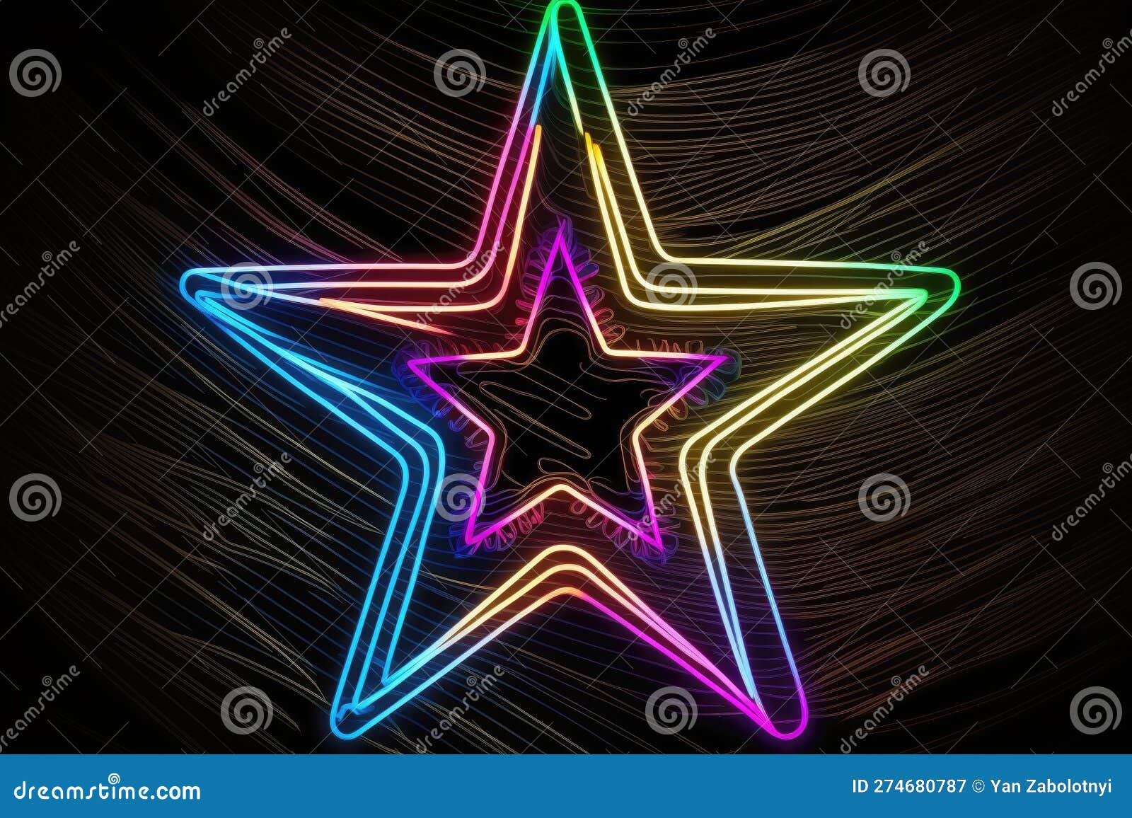 Neon Star Outline on a Black Background. Generative AI Stock ...