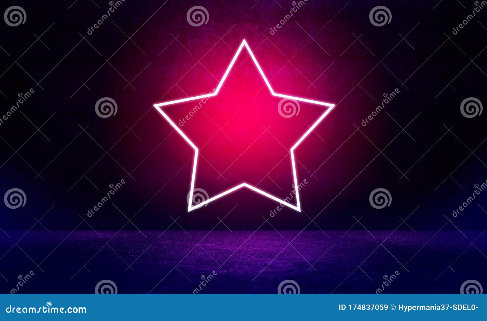 Neon Star. Bright Pink Star Frame On Brick Wall Background With ...