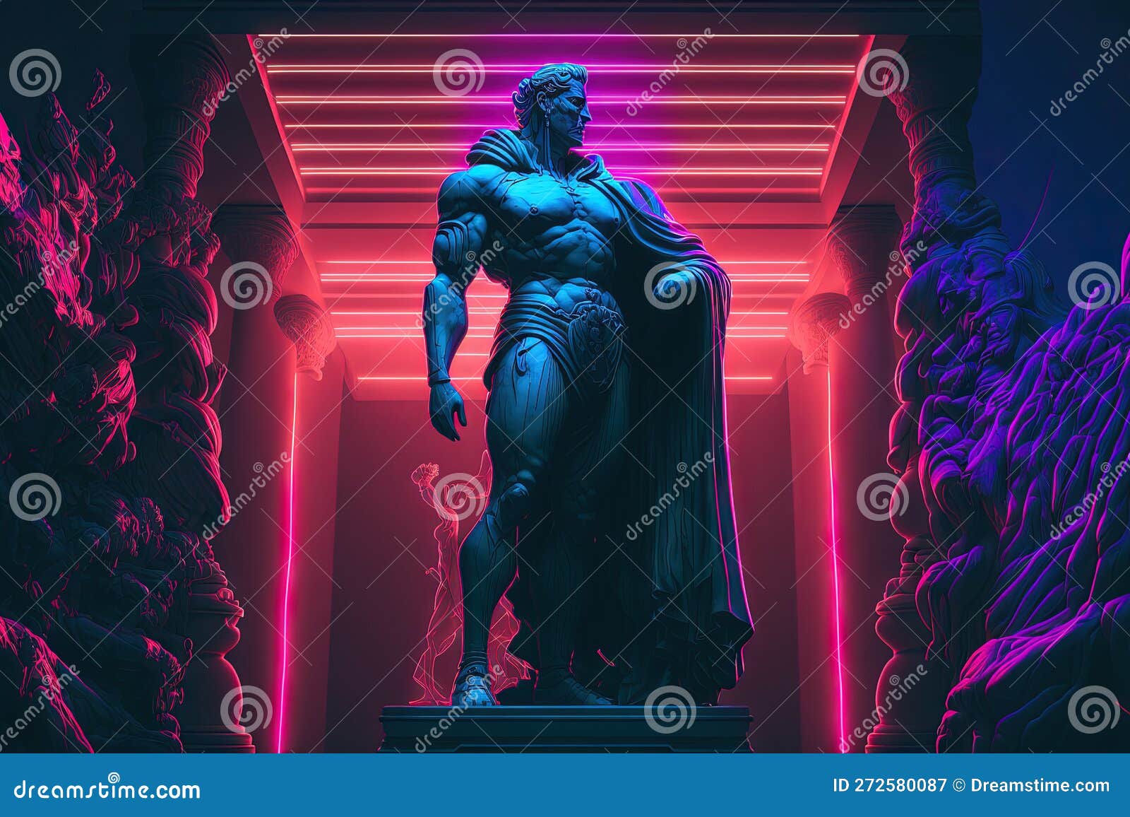 Neon-statue Cyberpunk Backdrop Stock Illustration - Illustration of ...