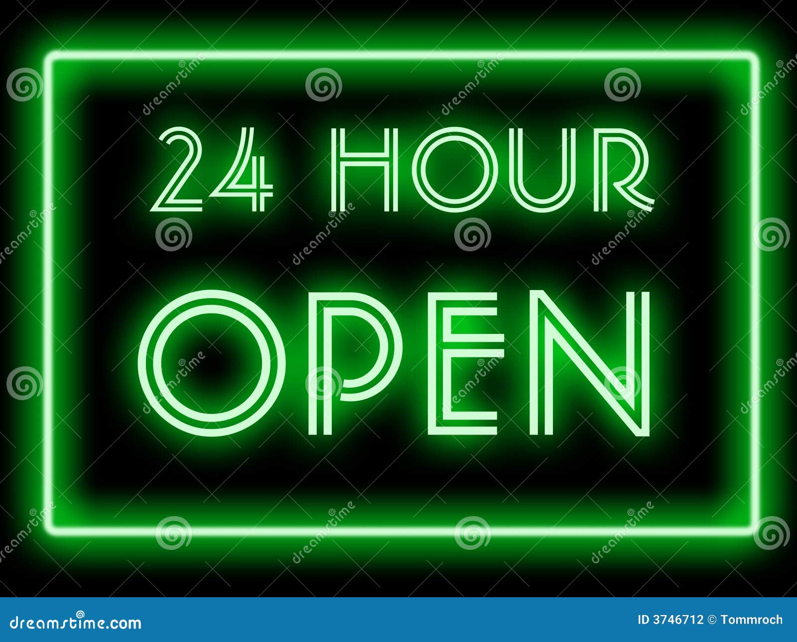 Neon style 24 hour open stock illustration. Illustration of nights ...