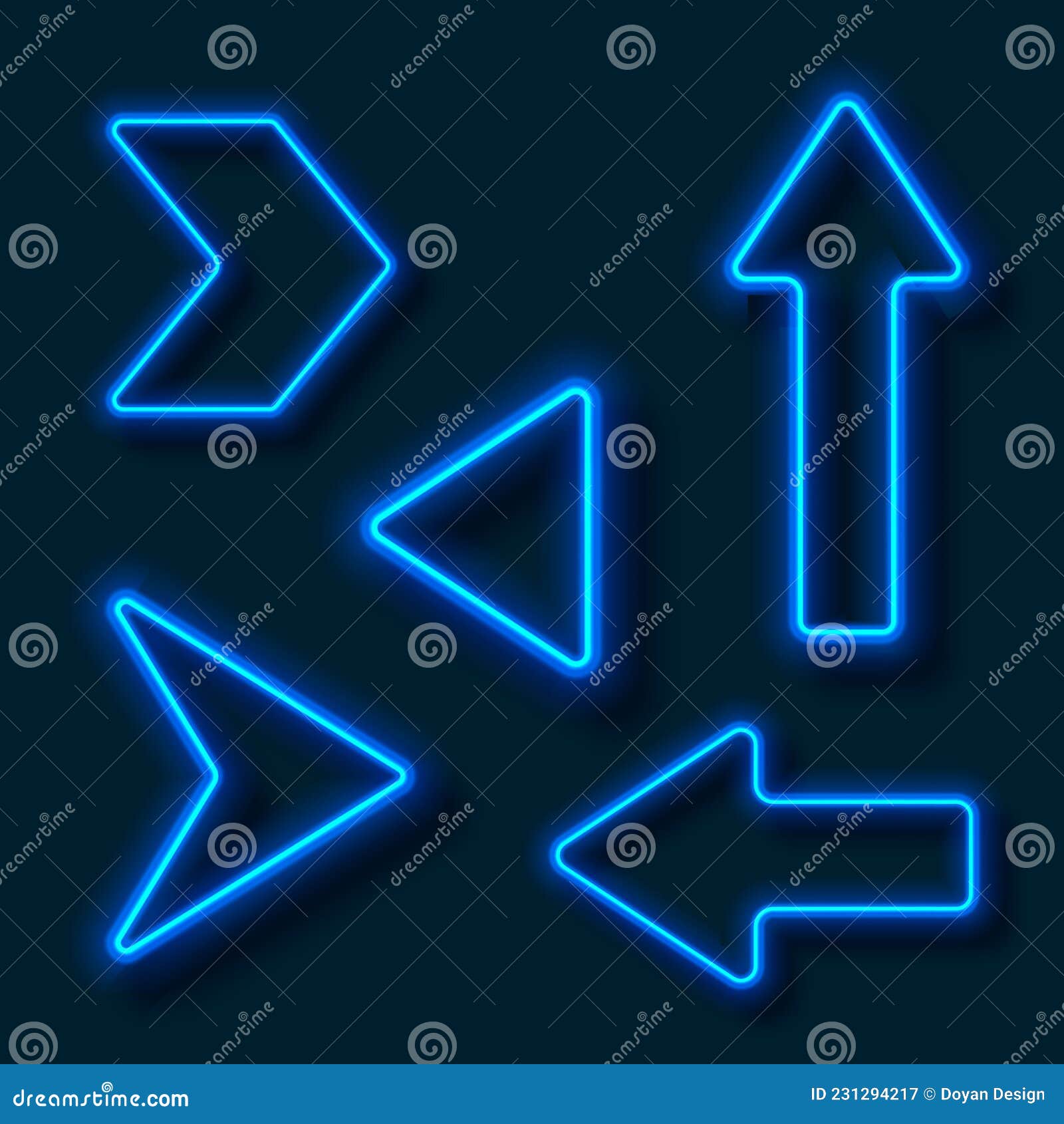 Neon Style Directional Arrows Blue Color Stock Vector - Illustration of ...
