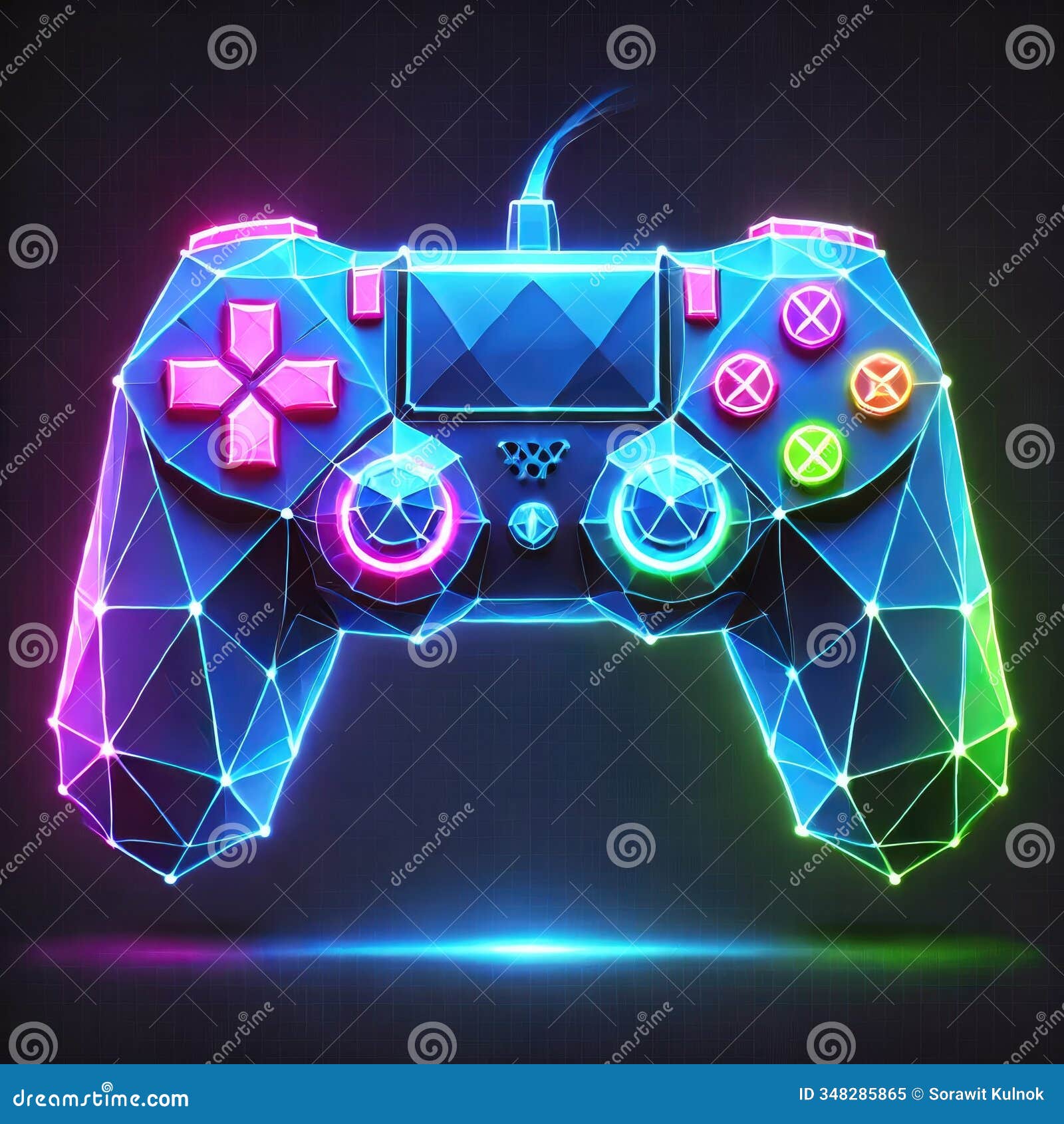 Neon Low-Poly Game Controller Stock Illustration - Illustration of ...