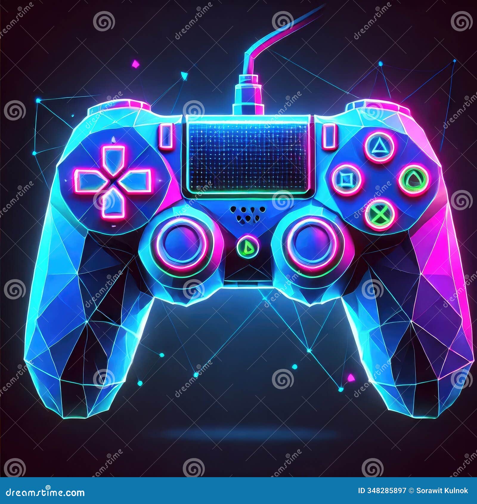 Neon Low-Poly Game Controller Stock Illustration - Illustration of ...