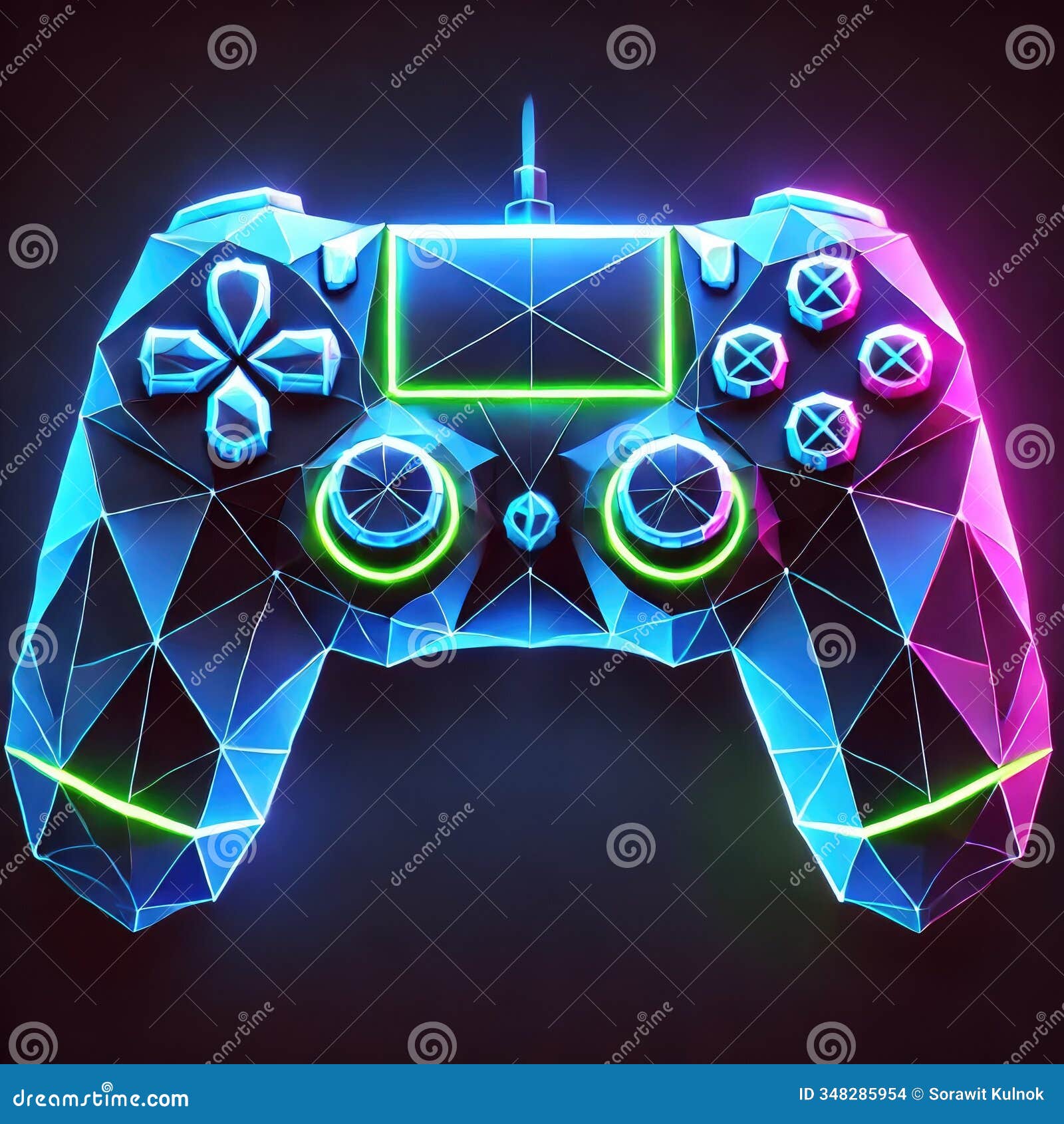 Neon Low-Poly Game Controller Stock Illustration - Illustration of ...