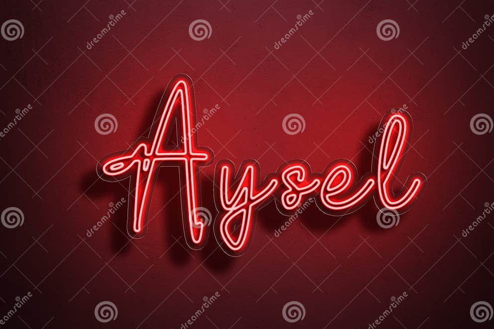 Red Neon Style Text Effect of Name Aysel on Red Background Stock Image ...