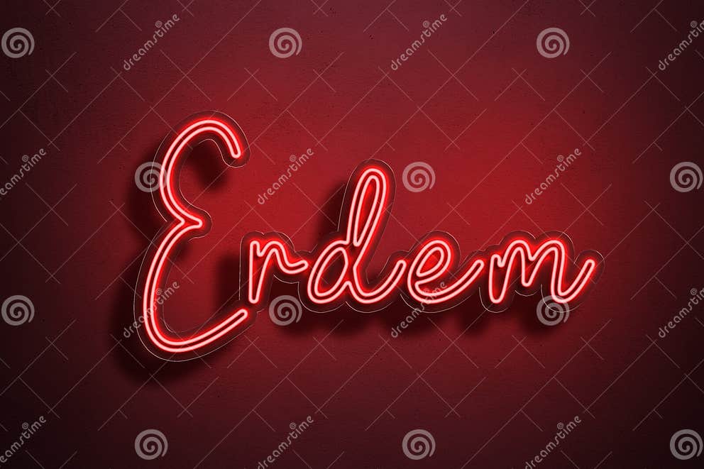 Red Neon Style Text Effect of Name Erdem on Red Background Stock Image ...