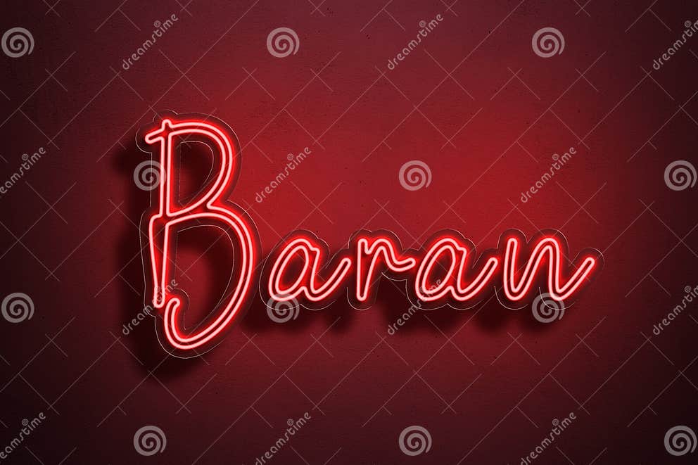 Red Neon Style Text Effect of Name Baran on Red Background Stock Image ...