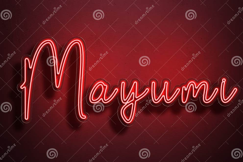 Red Neon Style Text Effect of Name Mayumi on Red Background Stock Image ...