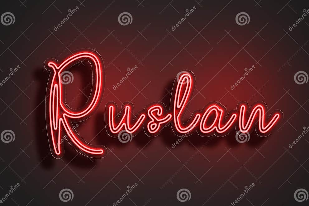 Red Neon Style Text Effect of Name Ruslan on Red Background Stock Photo ...