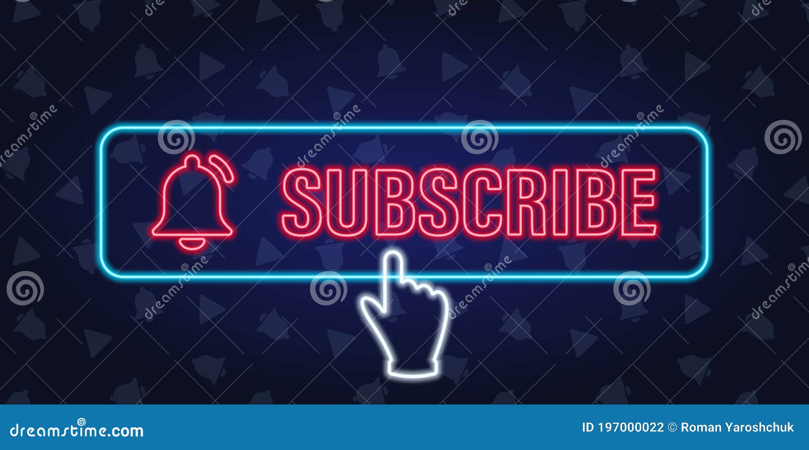 Neon Subscribe Button and Finger Click Cursor. Social Media Web Button ...