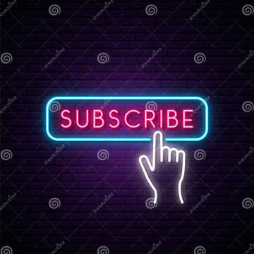 Neon Subscribe button. stock vector. Illustration of glowing - 188485220