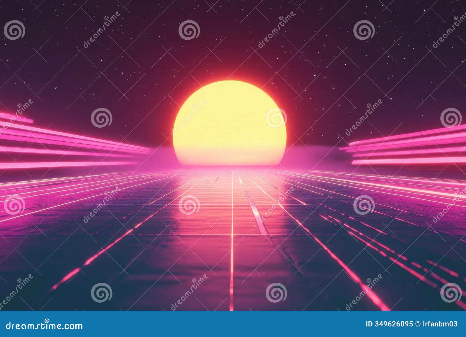 Neon Sunset, a Glowing Horizon with Grid Lines, Synthwave Aesthetic ...