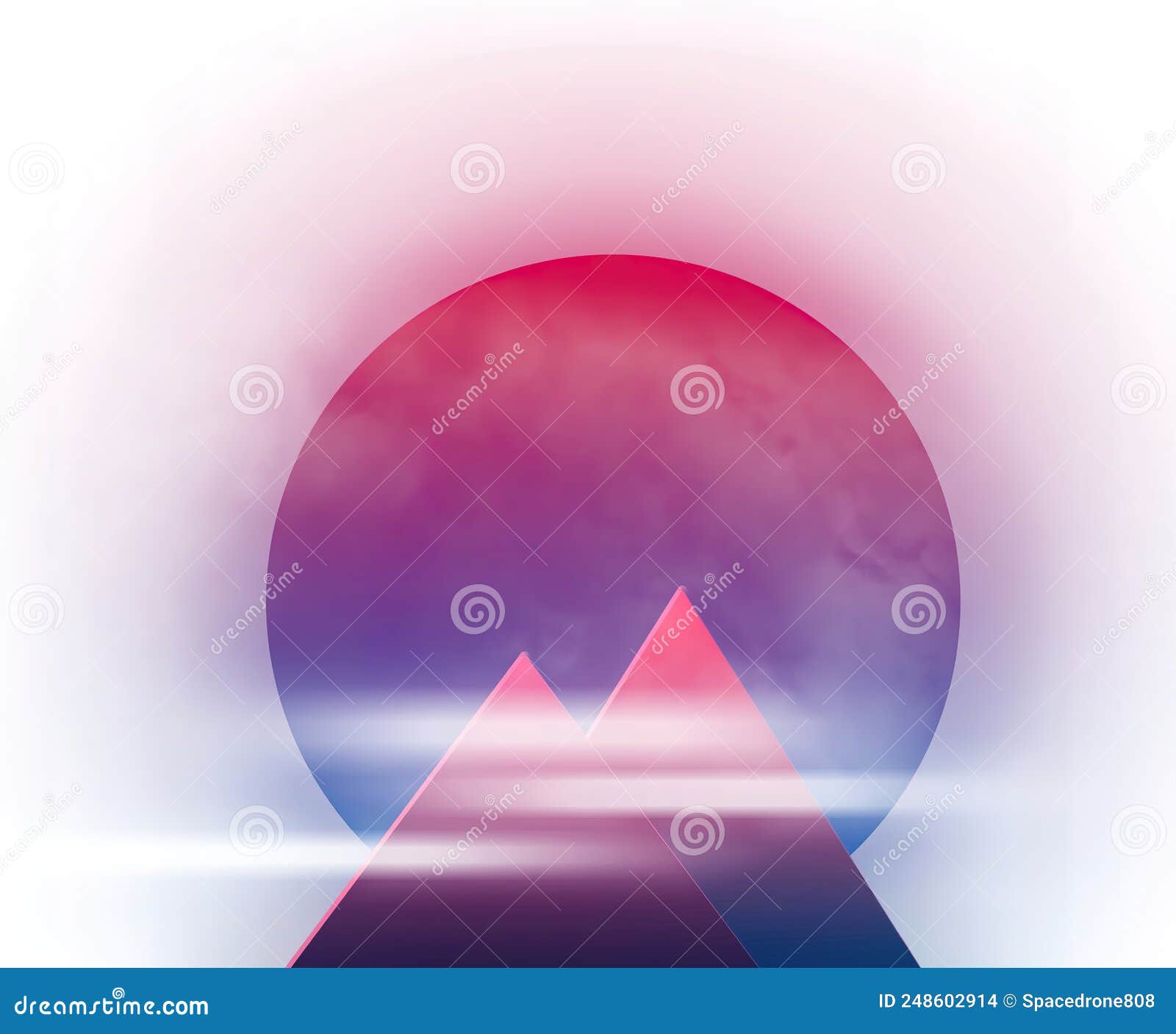 Neon Sunset in Mountains Landscape Stock Illustration - Illustration of ...