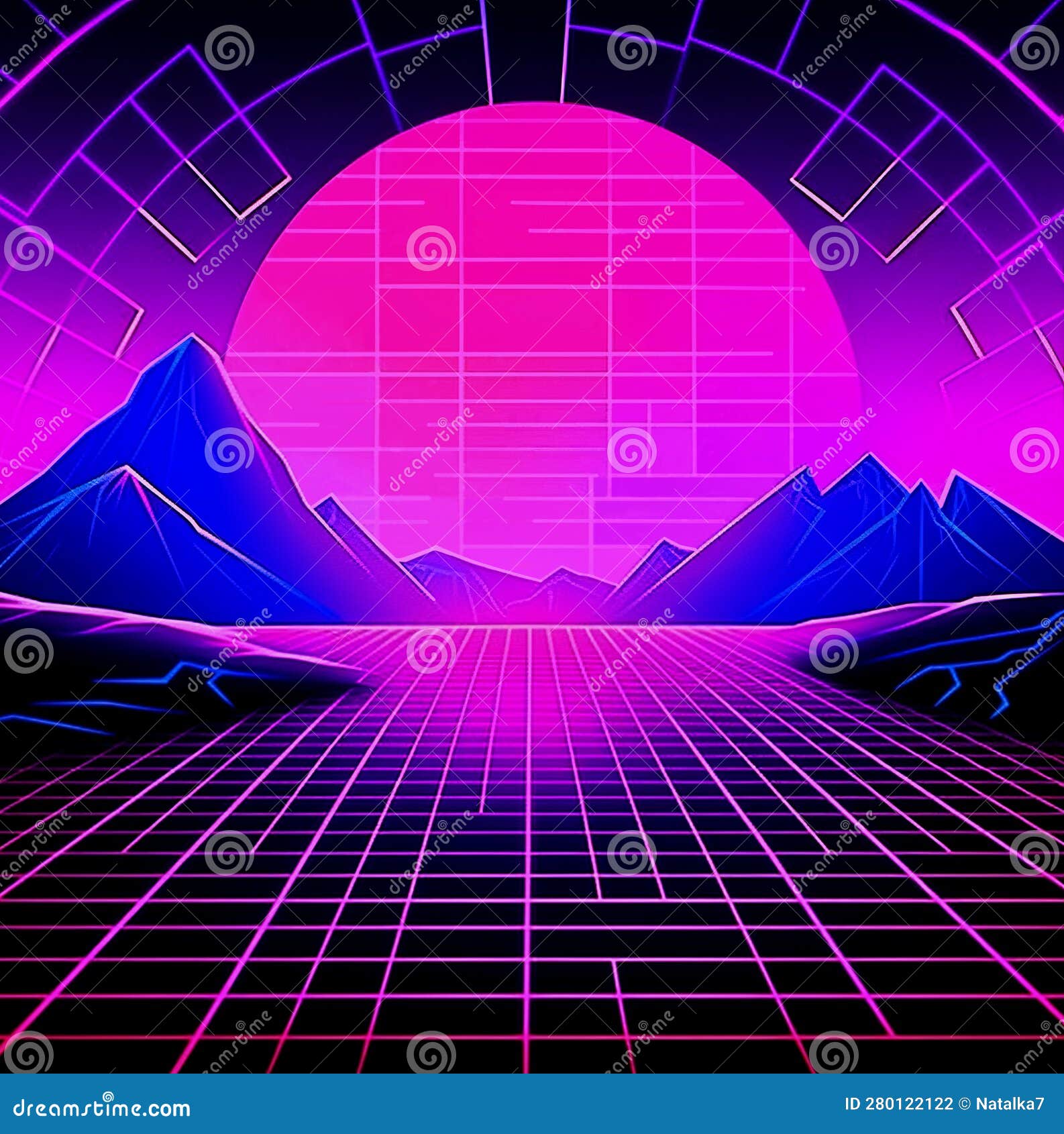 Neon Sunset, Synth-wave, 80 S, Created by Generative AI Stock ...