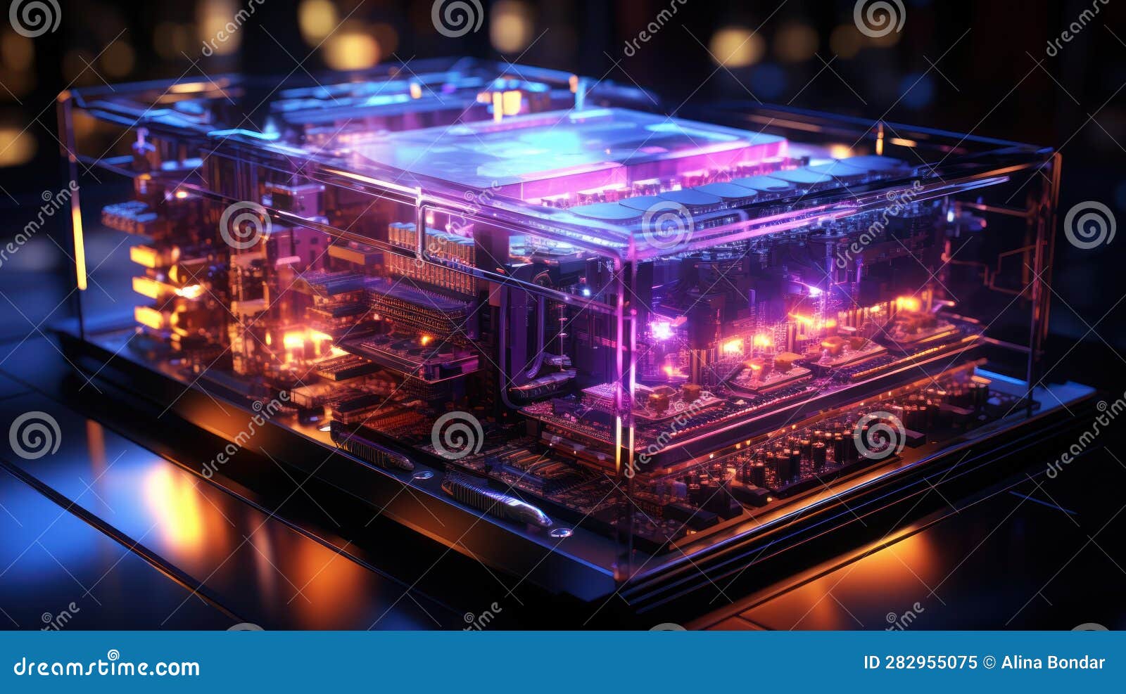 Neon Supercomputer Glow. Created with Generative AI Stock Illustration ...