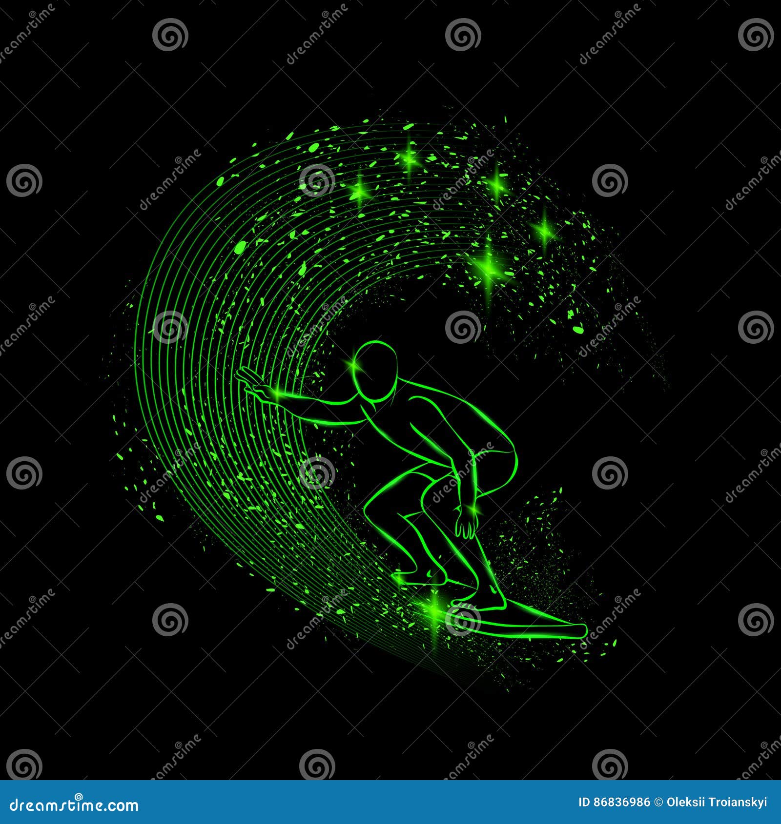 Neon surfer under the wave stock vector. Illustration of california ...
