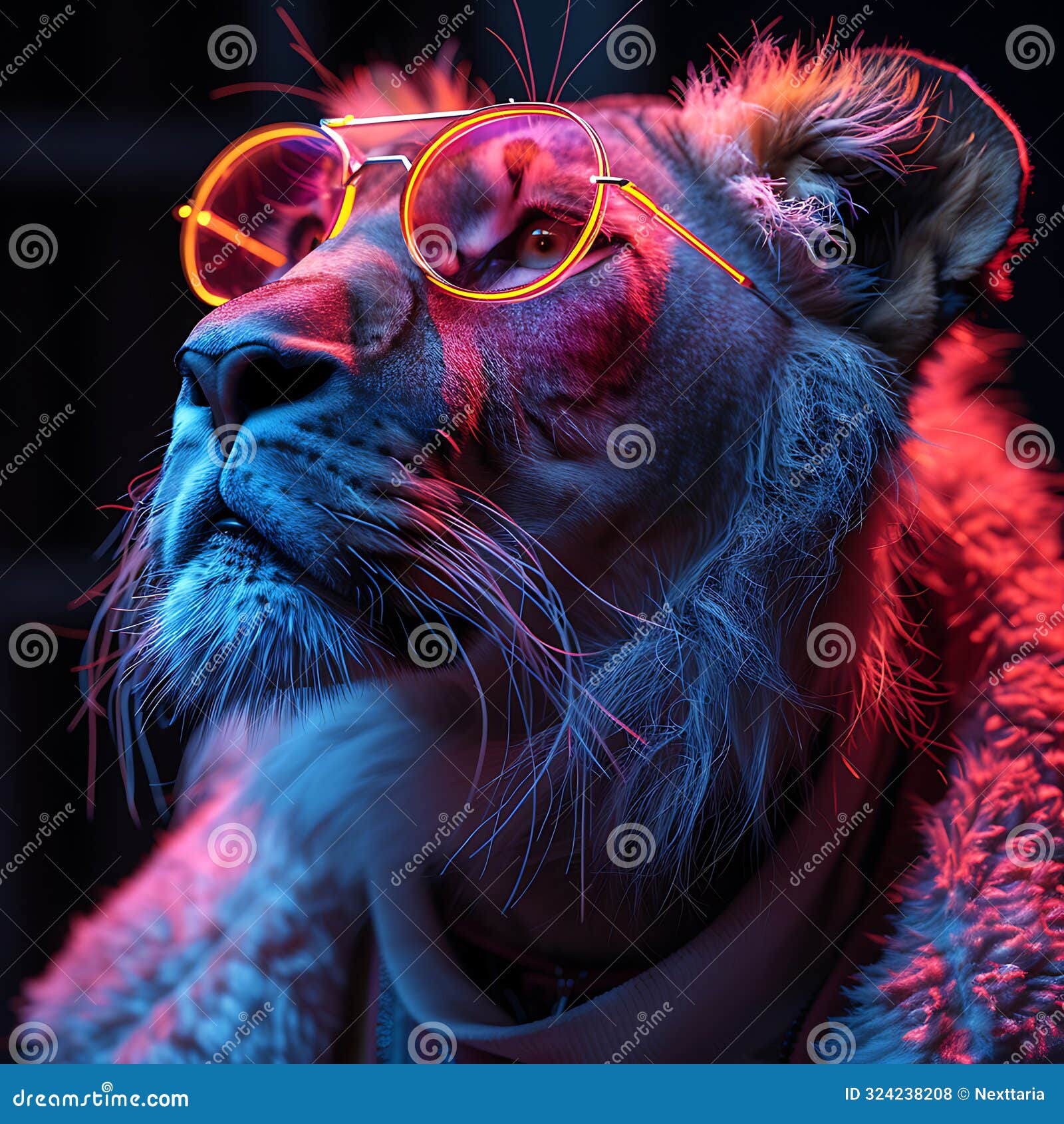 Neon Surreal Lion in Retro Chic Stock Illustration - Illustration of ...
