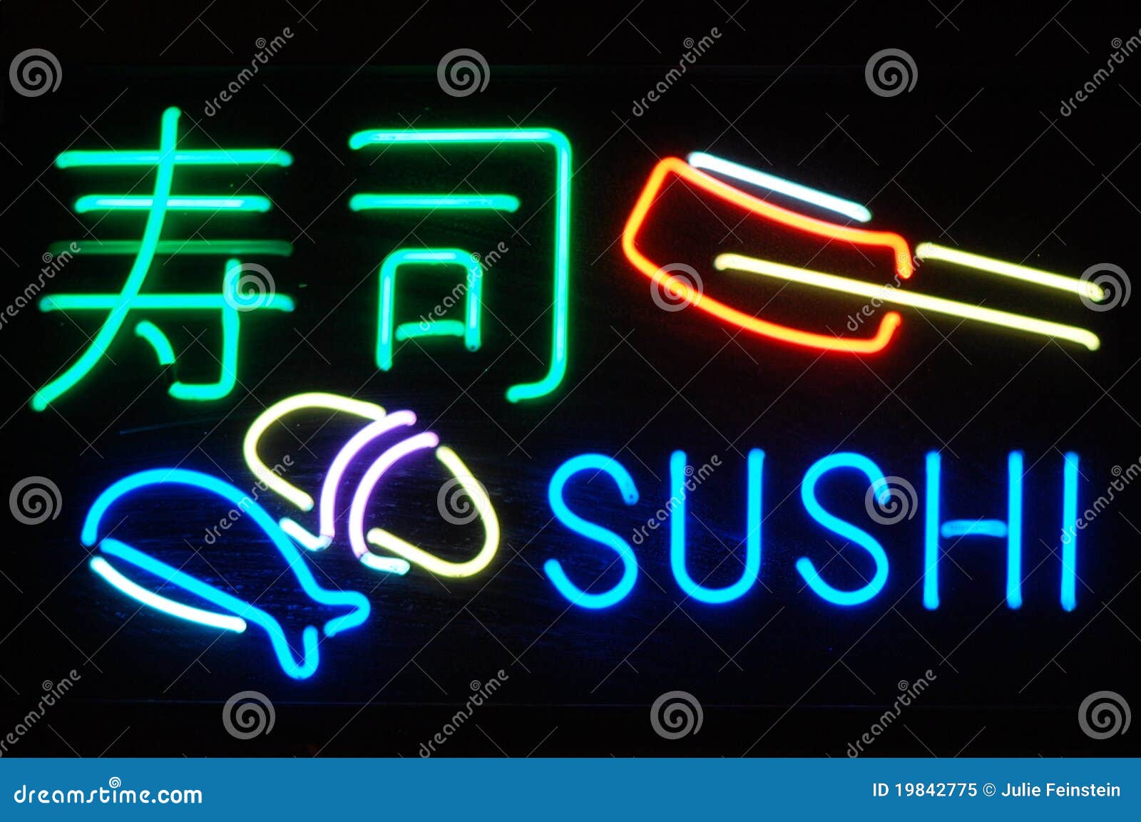Neon Sushi Sign stock image. Image of night, characters - 19842775