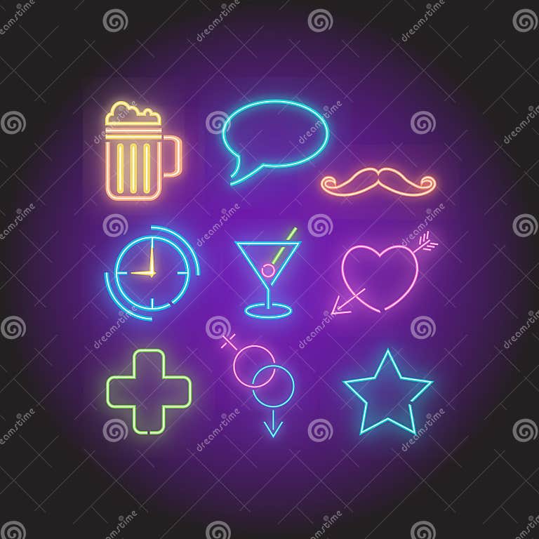 Neon symbols elements set stock vector. Illustration of blue - 74951525