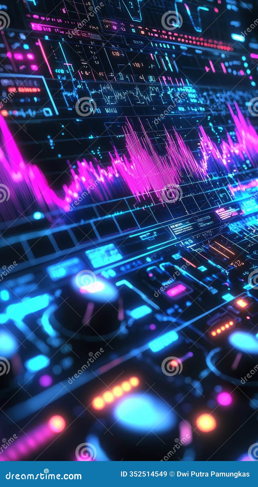 Neon Synthwave Control Panel, Futuristic Digital Audio Interface Stock ...