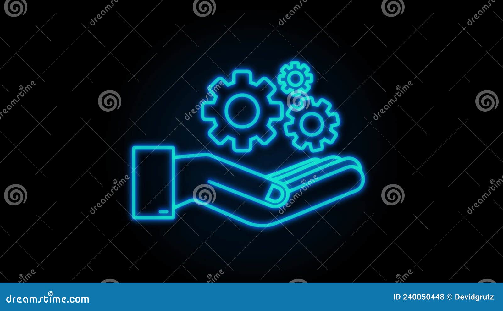 Neon System Software Update or Upgrade Concept with Hands. Banner New ...