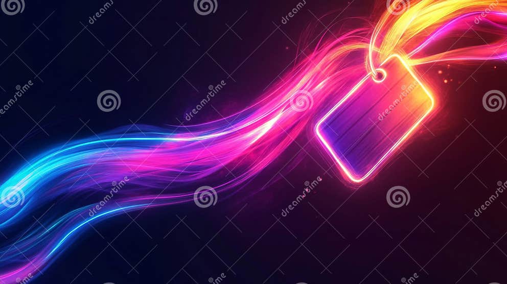 Neon Tag with Flowing Light Trails Stock Illustration - Illustration of ...