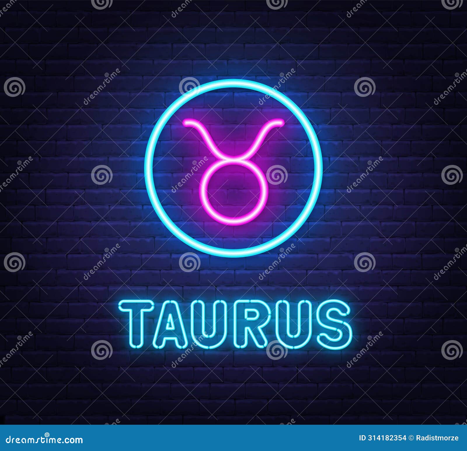 Neon Taurus Sign on Brick Wall Background. Stock Vector - Illustration ...