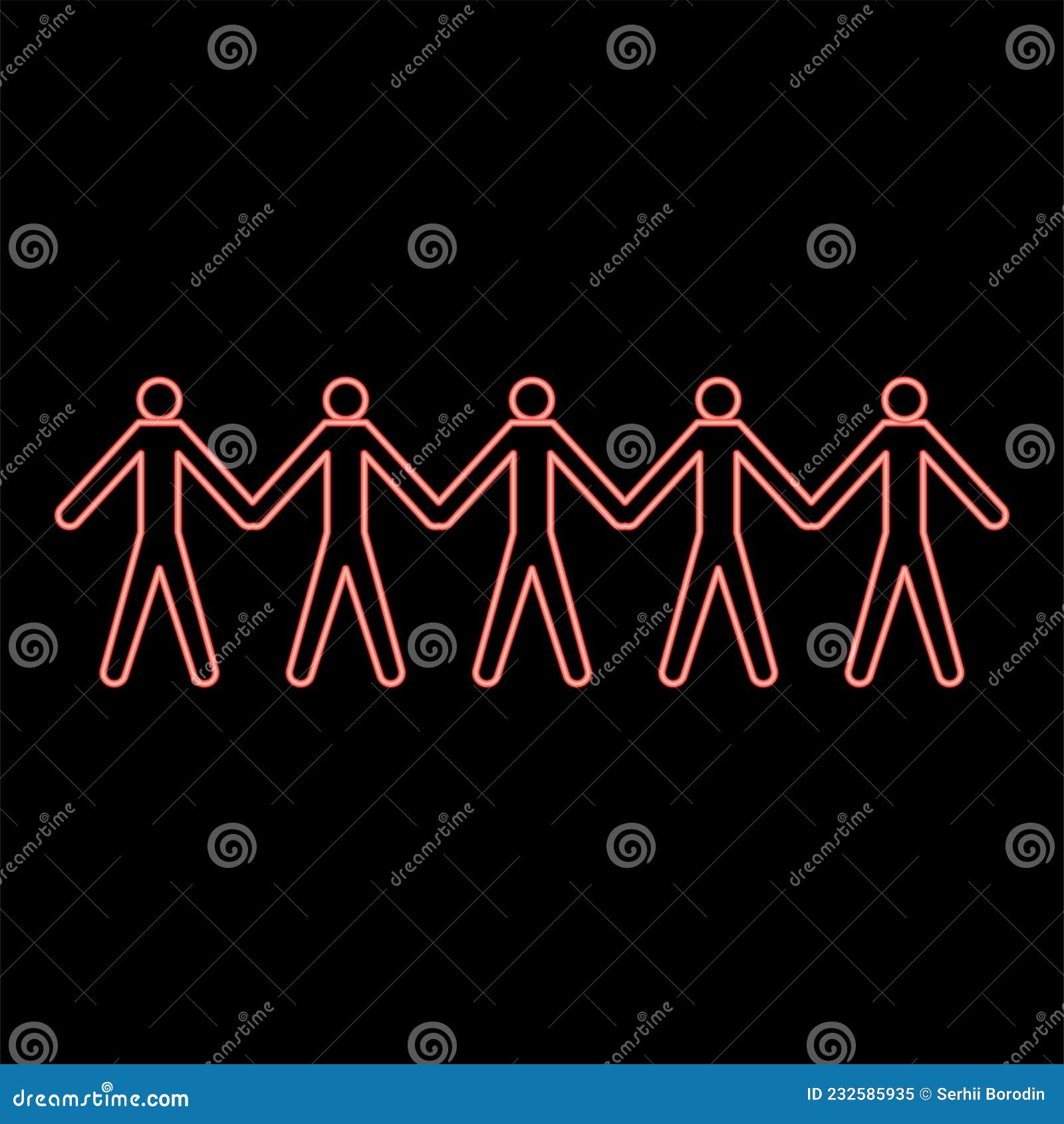Neon Team Work Concept Icon Black Color in Circle Red Color Vector ...