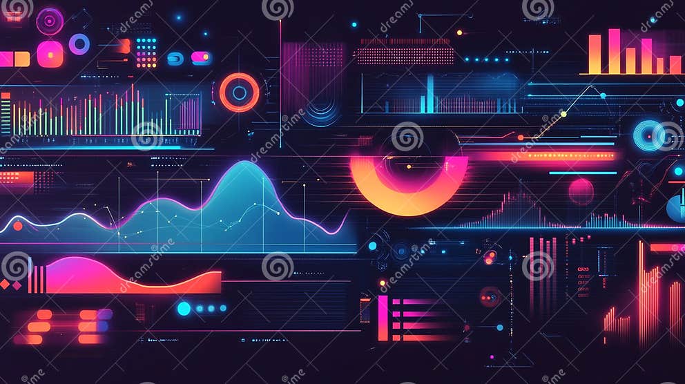 Neon Tech HUD Data Visualization Charts Graphs UI Design Stock ...