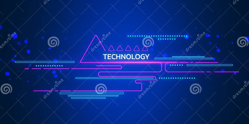 Neon Technology Background with Futuristic Elements on Blue Backdrop ...
