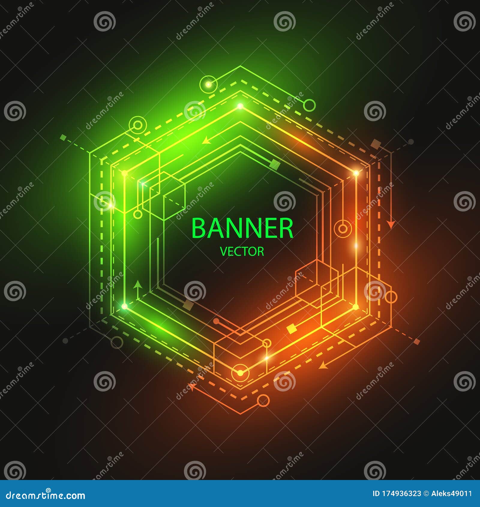 Neon Technology Banner.Techno Linear Geometric Design.Computer Aided ...