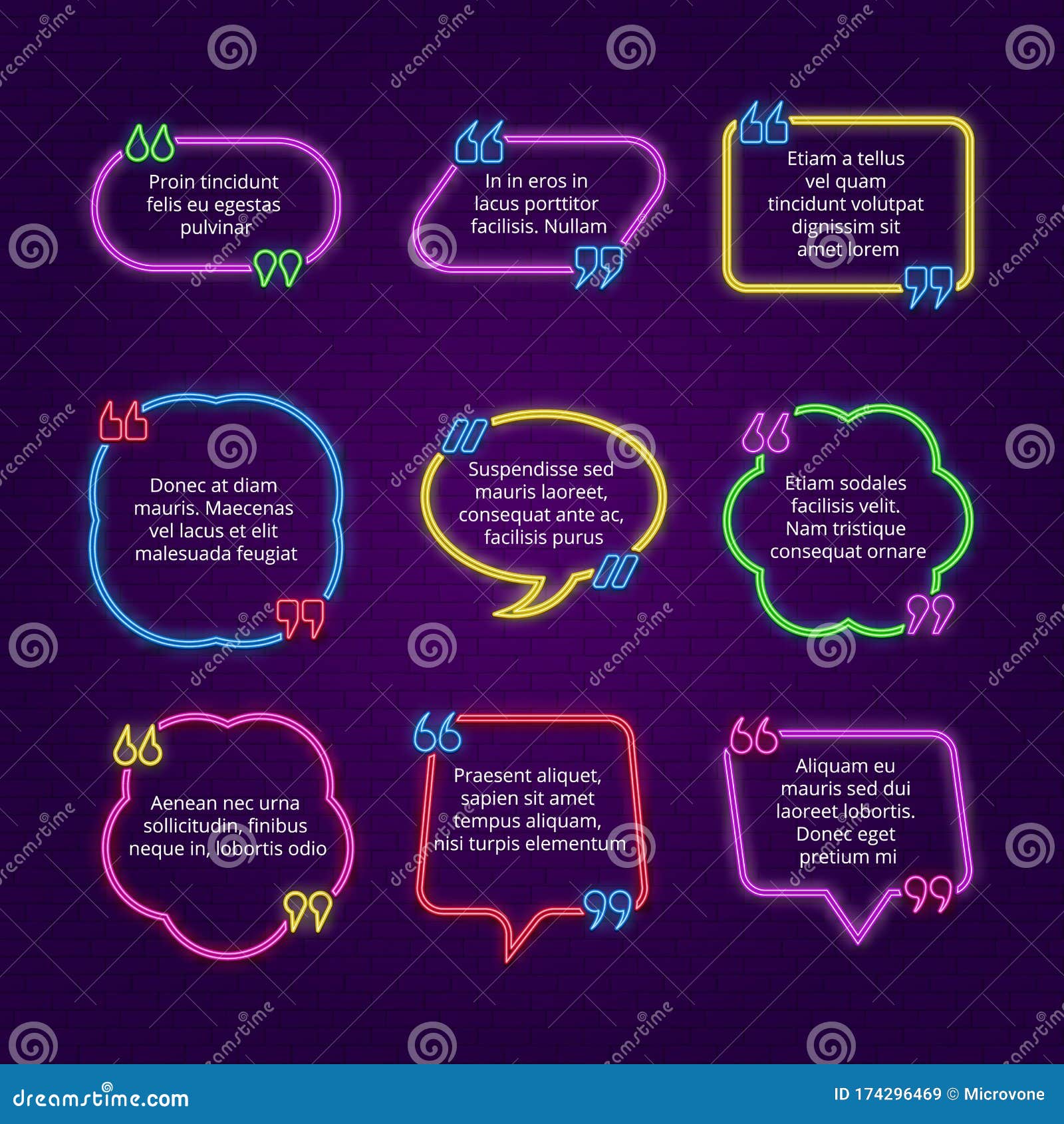 Neon Text Bubble. Quote Frames with Commas, Text and Direct Speech ...