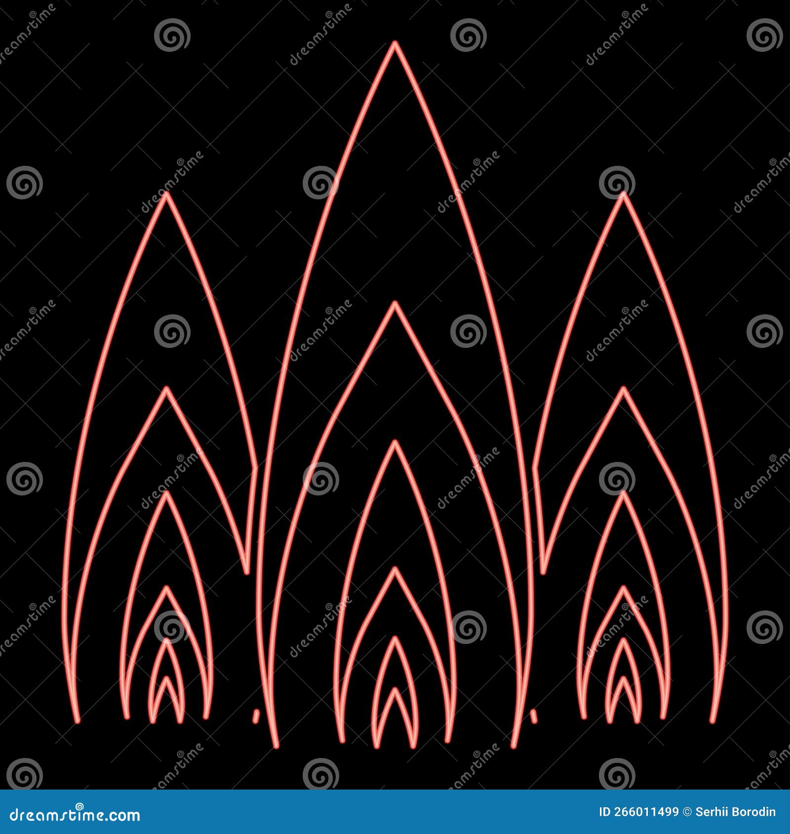 Neon Three Flame Fire Burn Bonfire 3 Tongues Red Color Vector ...