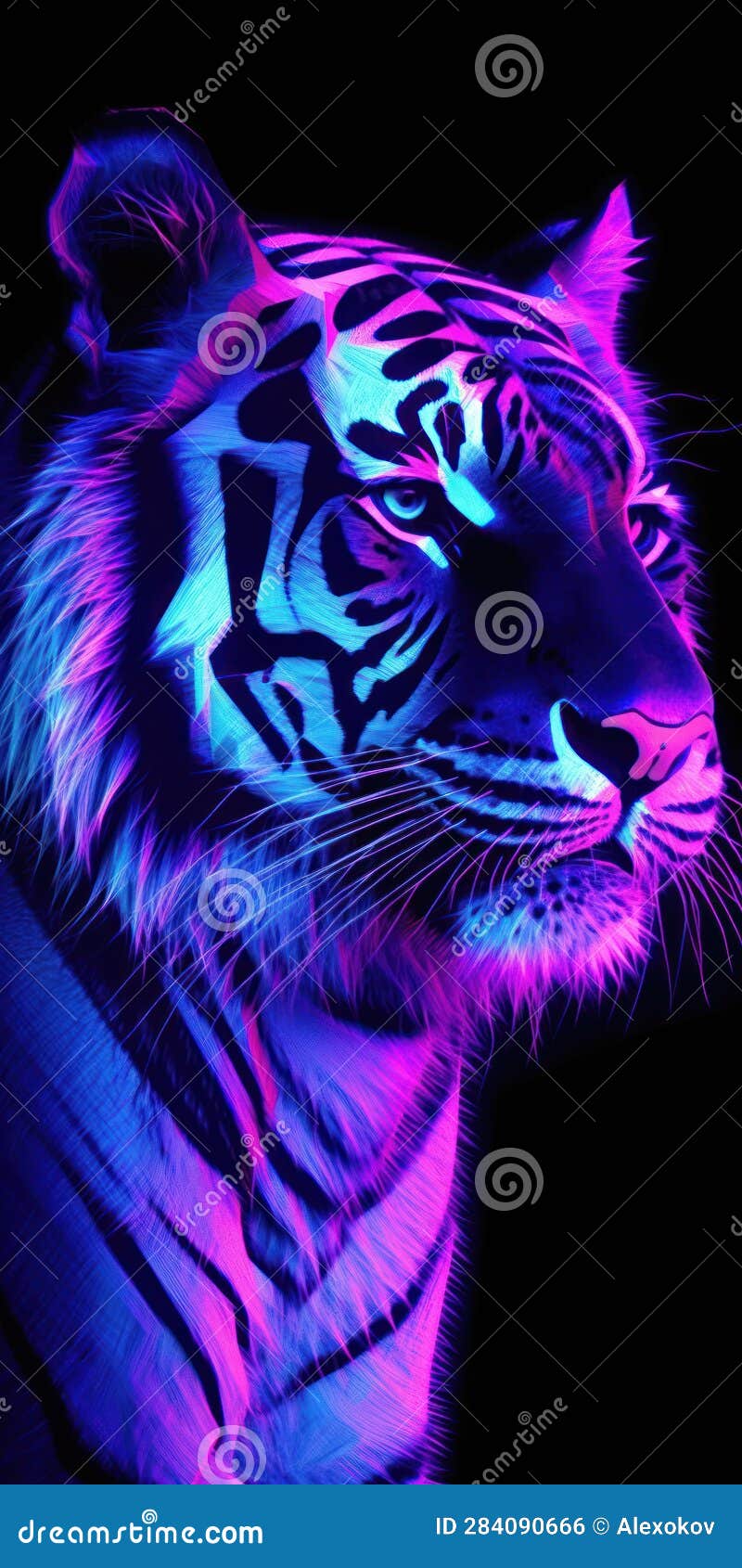 Neon Tiger in Dynamic Composition with Dramatic Lighting AI Generated ...