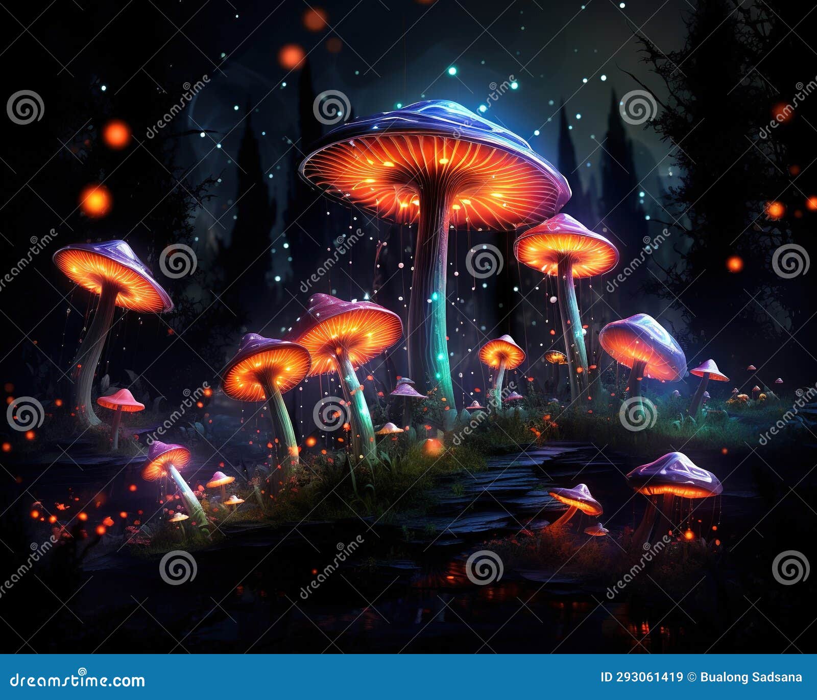 Neon Toadstools Glow In The Dark. Royalty-Free Cartoon | CartoonDealer ...