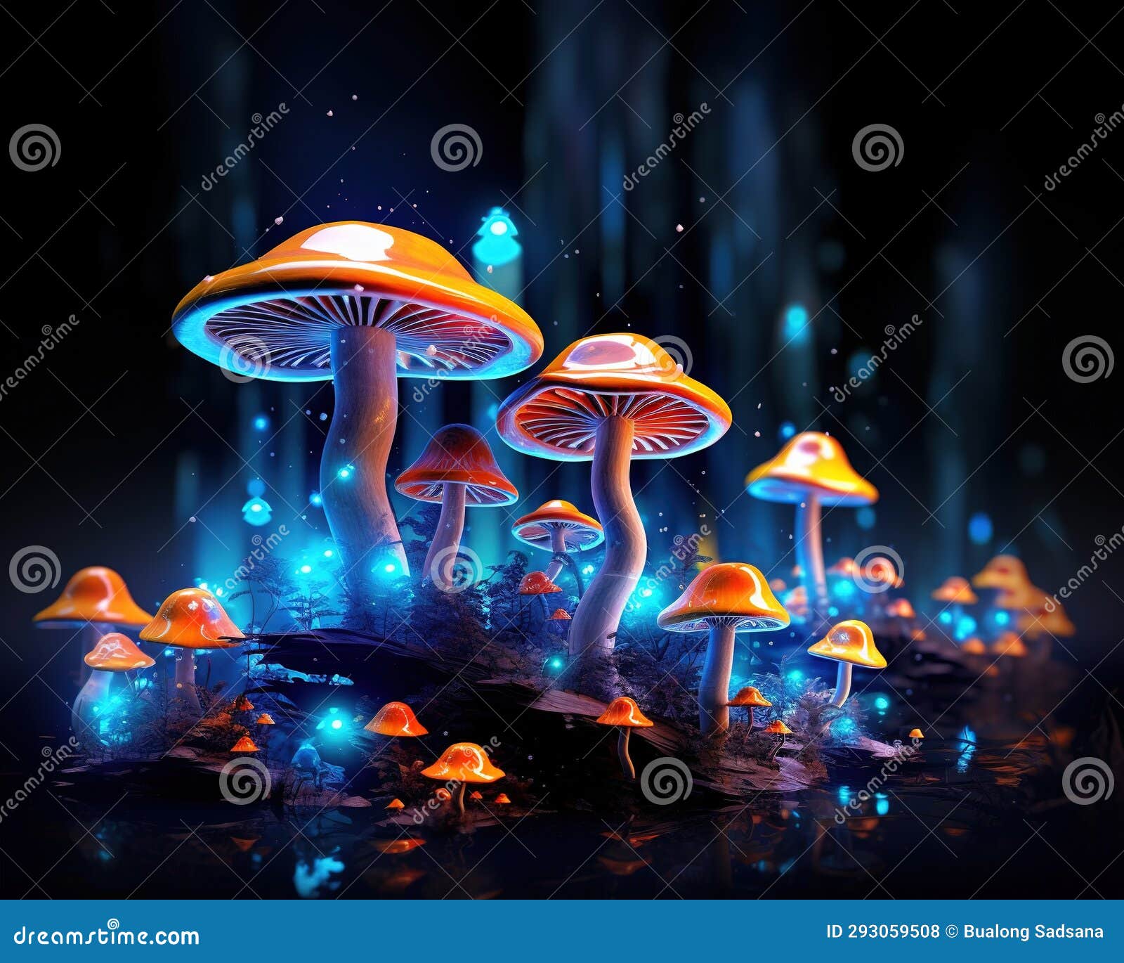 Neon Toadstools Glow In The Dark. Royalty-Free Illustration ...