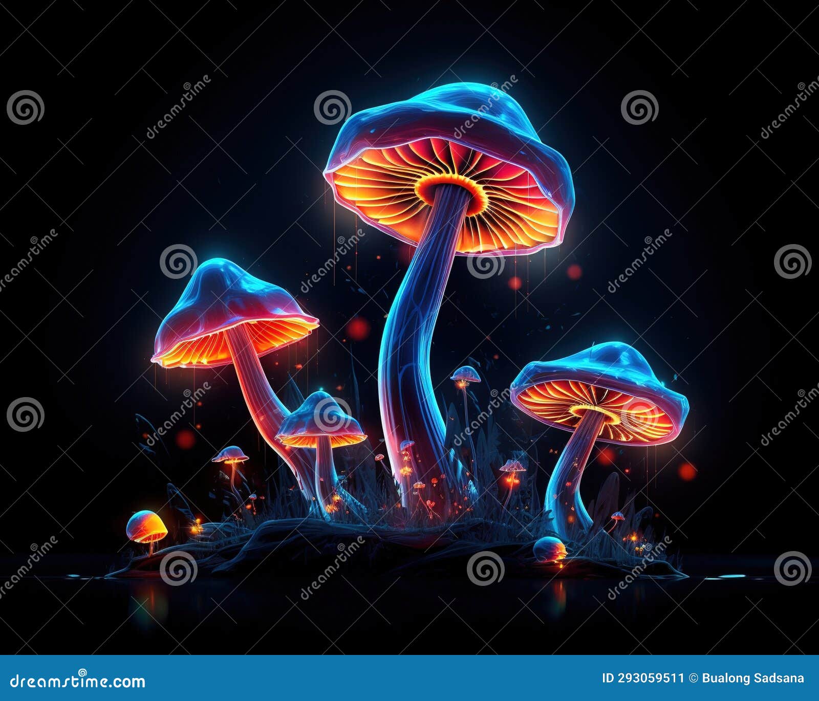 Neon Toadstools Glow In The Dark. Royalty-Free Illustration ...