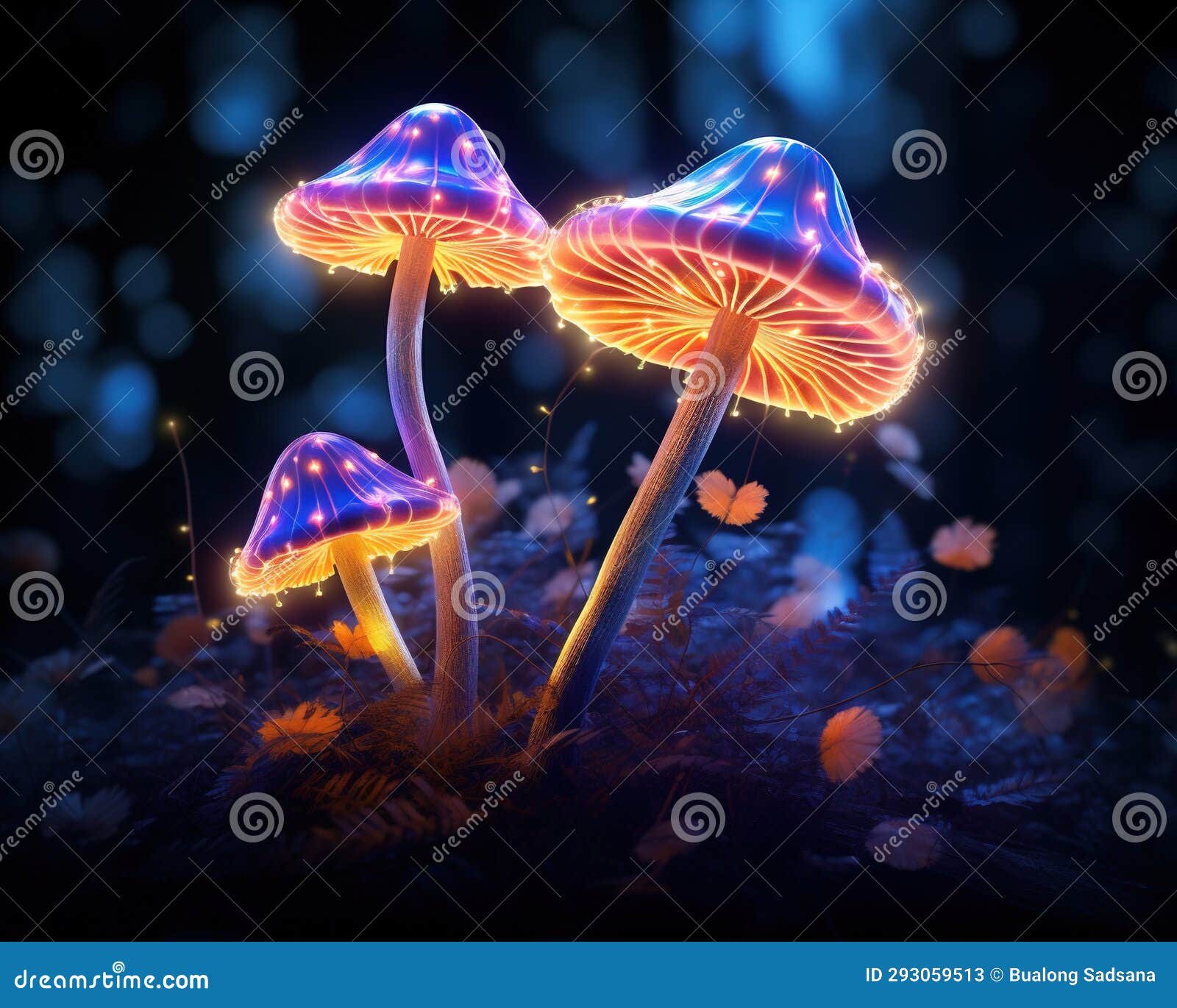 Neon Toadstools Glow in the Dark. Stock Illustration - Illustration of ...