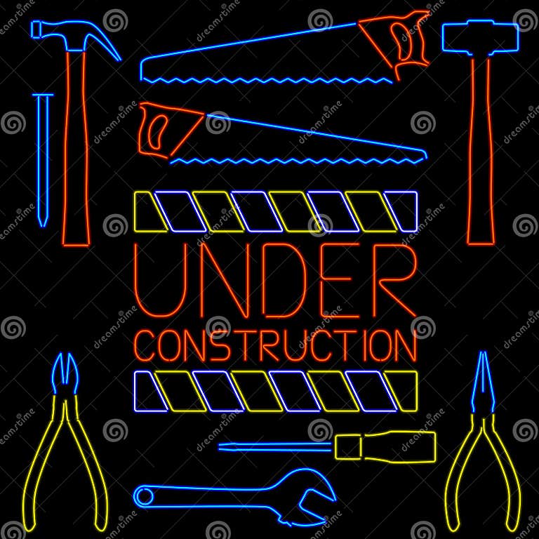Neon tool set stock vector. Illustration of construction - 32427663