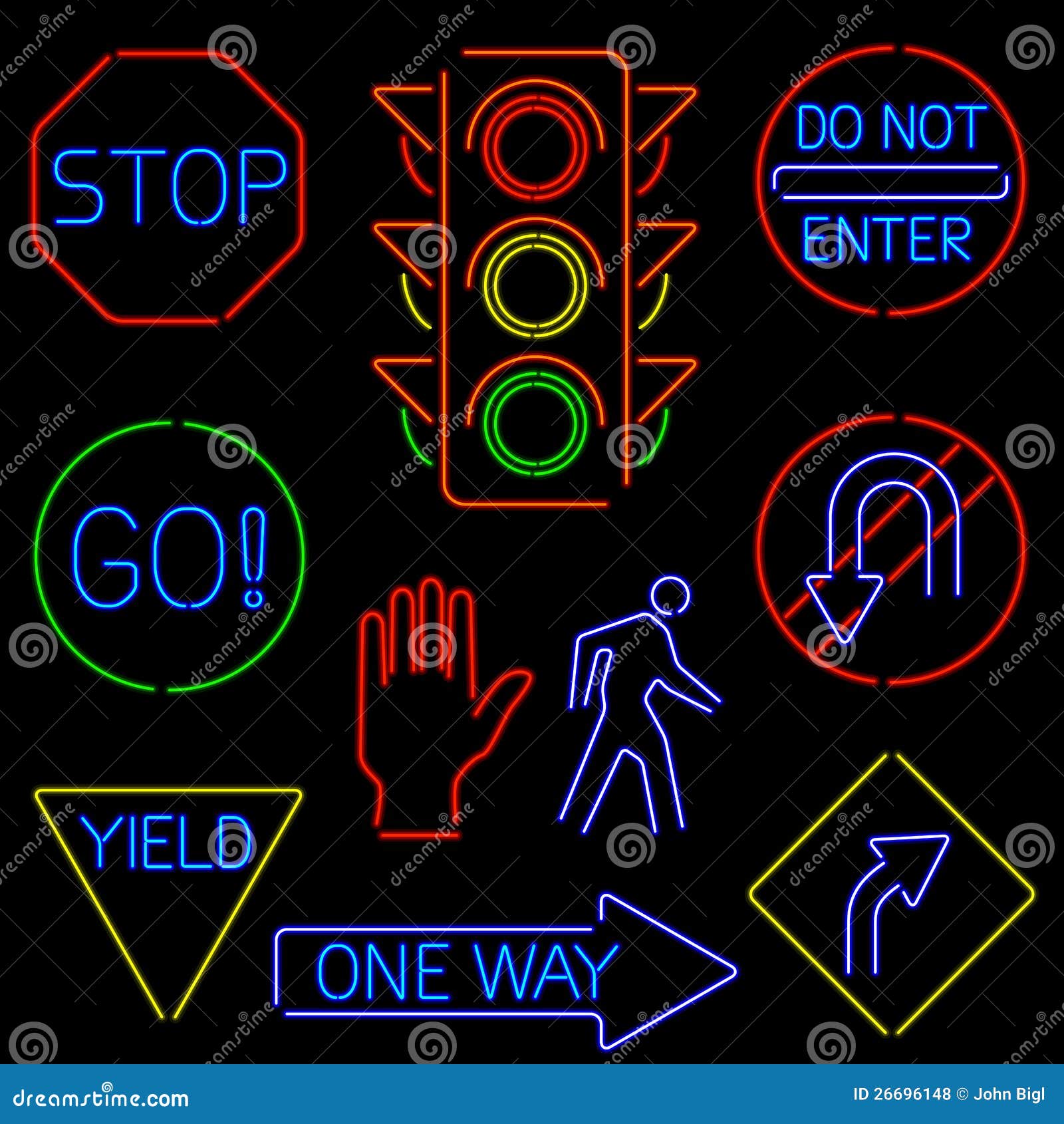 Neon Traffic Signs stock vector. Illustration of street - 26696148