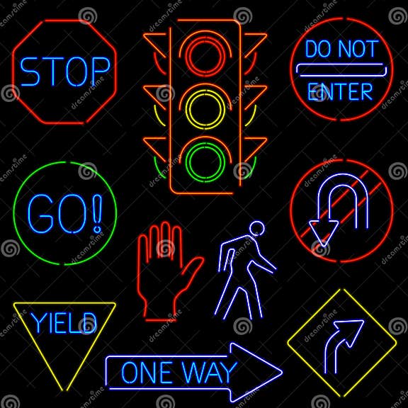 Neon Traffic Signs stock vector. Illustration of street - 26696148