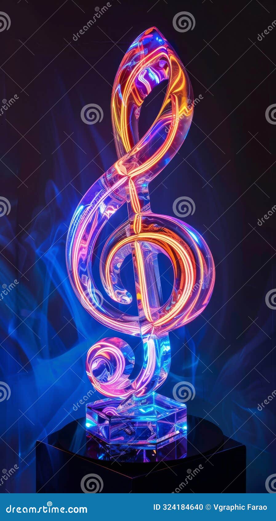 Neon Treble Clef Sculpture with Vibrant Lights on Dark Background Stock ...